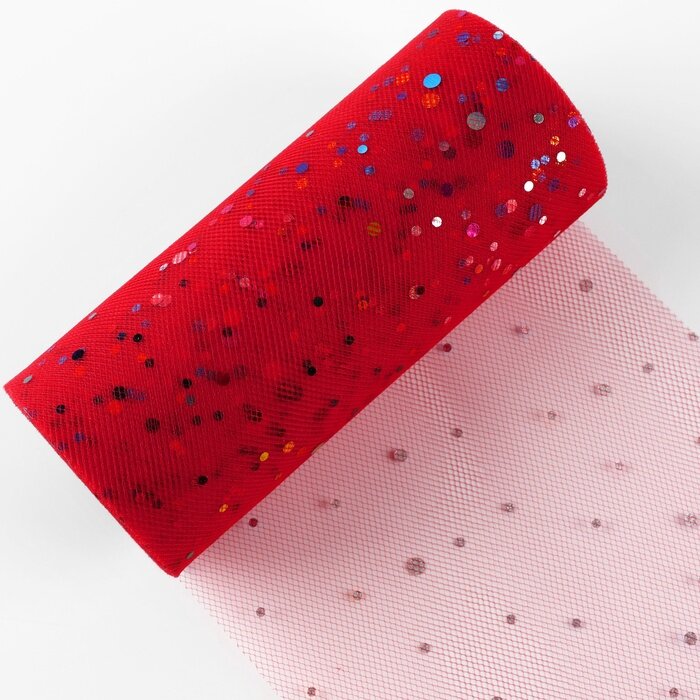 Фатин с разноцветными блёстками, 15 см, 23 ± 1 м, 11 ± 1 г/кв. м, цвет красный №17