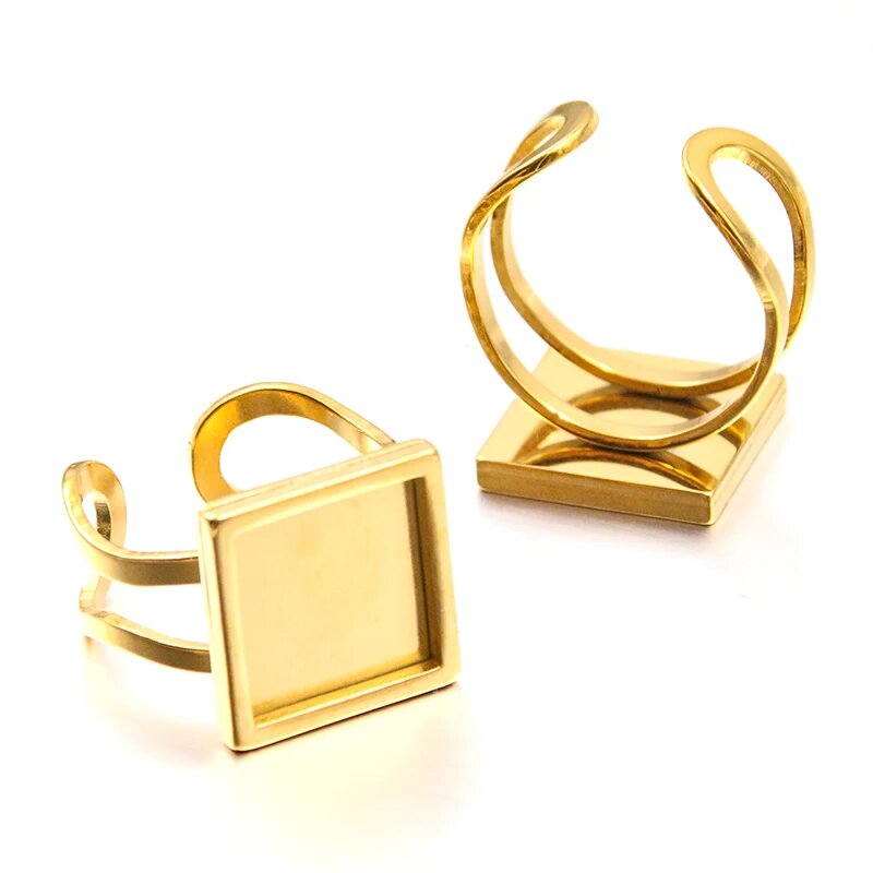 Серебристые и золотистые регулируемые кольца-кабошоны из нержавеющей стали Sweet Bell Gold 12mm