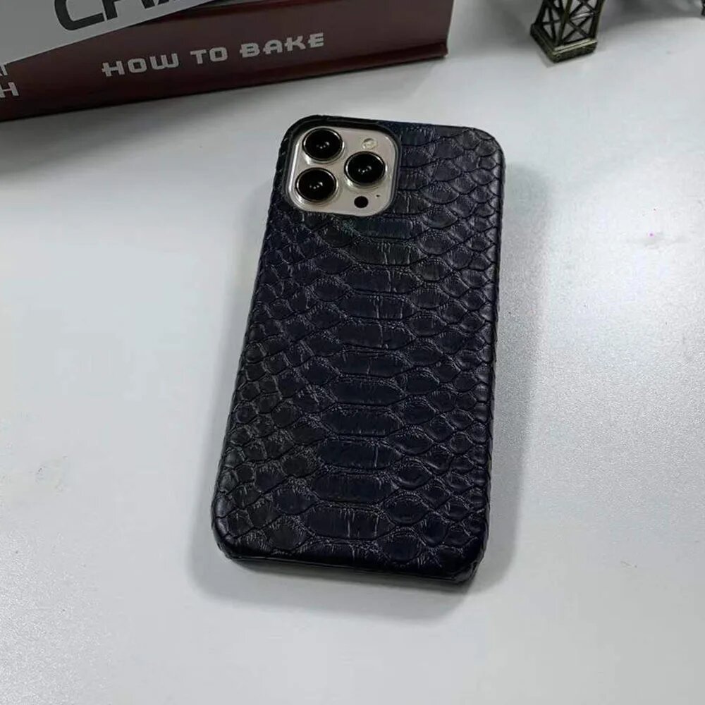 Чехол для iPhone 13 mini, темно-синий, змеиная кожа