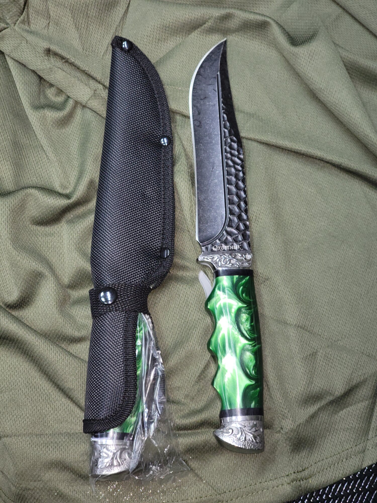 Нож туристический, с зеленой рукояткой, для рыбалки и туризма
