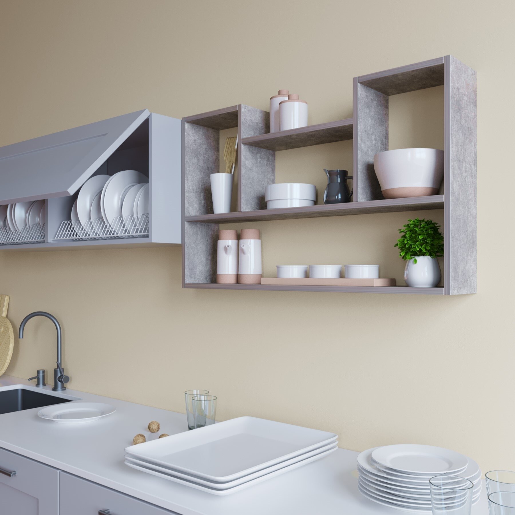 Полка настенная, универсальная, ЛДСП, цементно-серый, 55x90х16 см