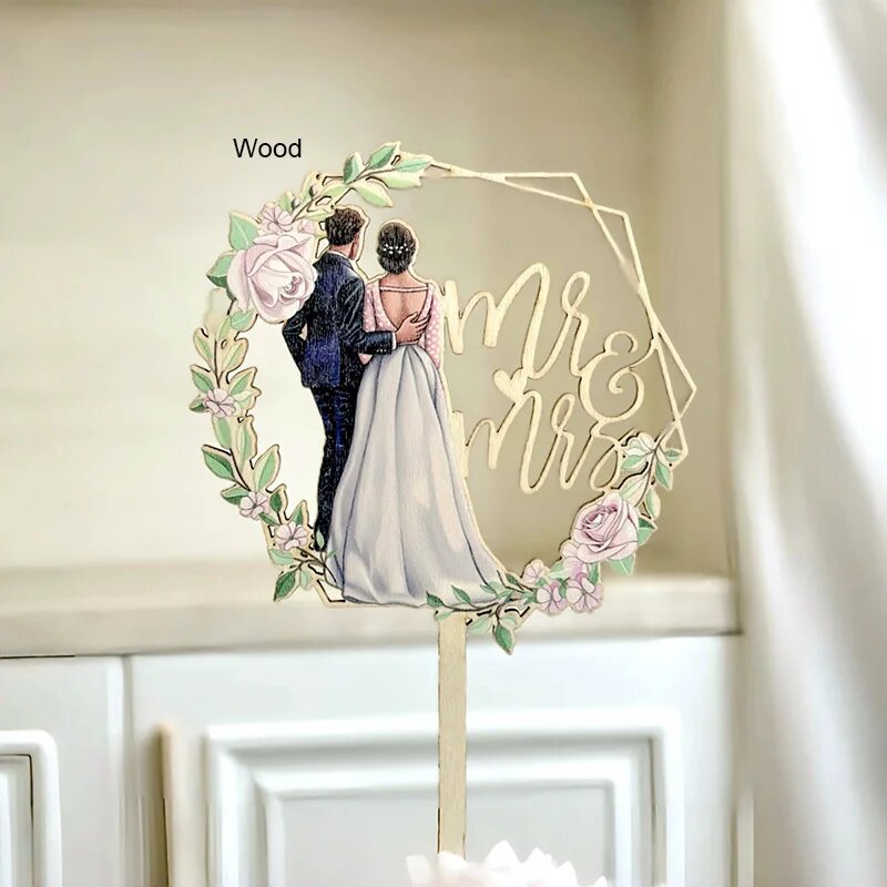 Золотой акриловый топпер для торта Mr&Mrs Love
