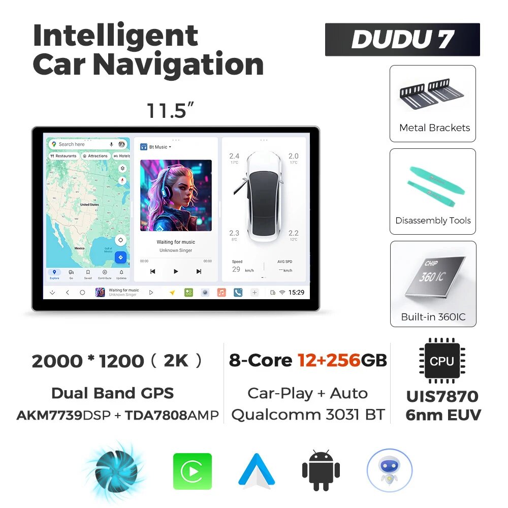 DUDUAUTO DUDU7 AKM7739 A7808 Android 13 12G+512GB автомагнитола Carplay GPS Navi мультимедийный плеер 11.5/13 дюймов универсальный головное устройство DUDU7 12-256-11.5