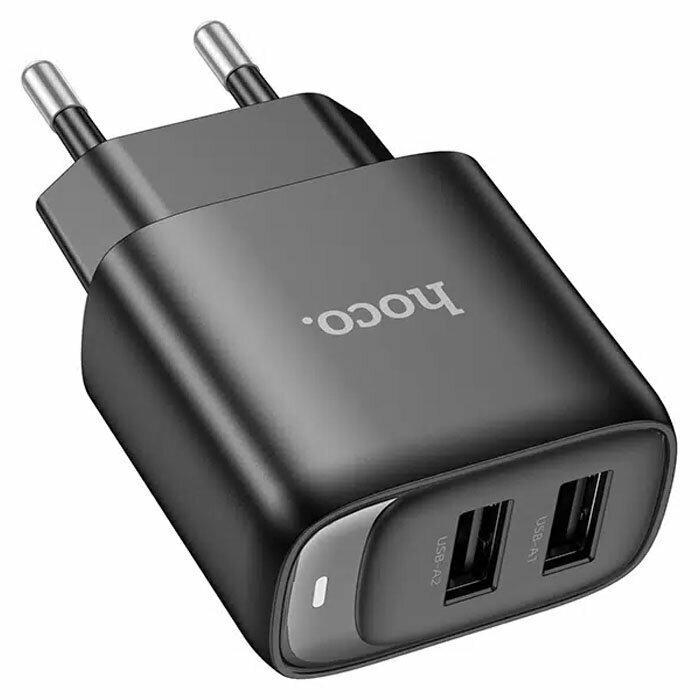 Адаптер питания USB-AA 2.1А 2 порта Hoco C141A Black зарядка - б/п черный
