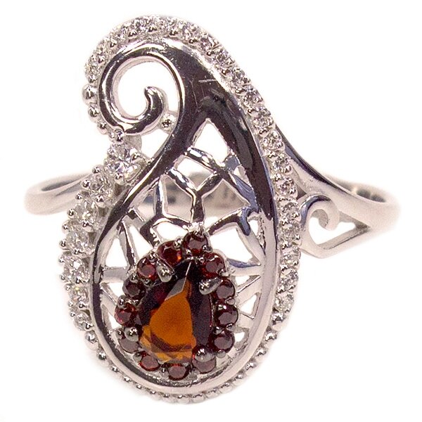 Кольцо, серебро, 925 проба, родирование, фианит, кристалл