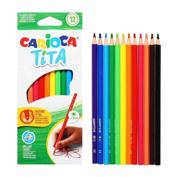 Карандаши цветные Carioca "Tita", 12 цветов, пластиковые, грифель 3 мм, шестигранные (42793)