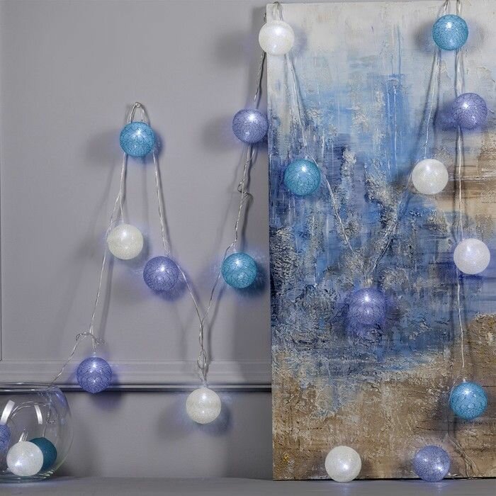 Гирлянда новогодняя Luazon Lighting "Нить", Клубки серо-зеленые, 5 м, IP20, прозрачная, 20 LED, свечение белое, 220 В