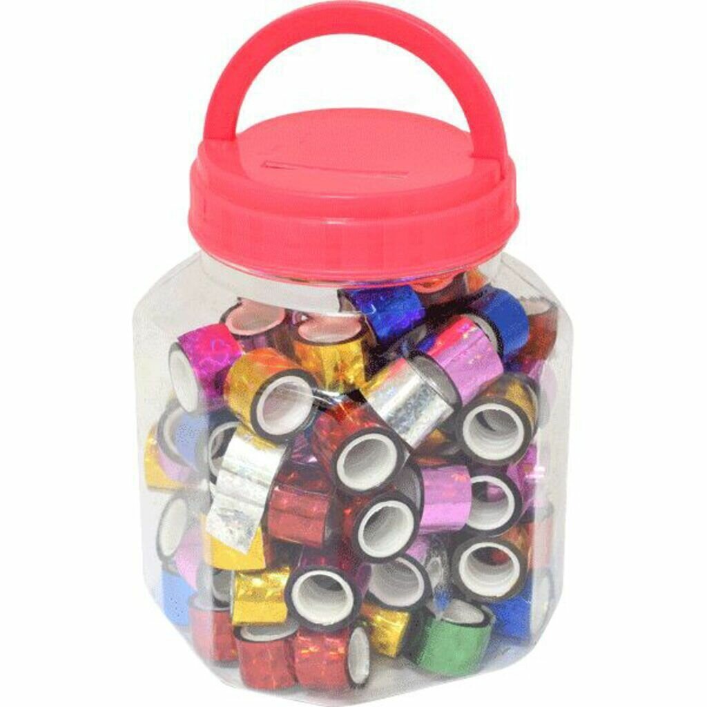 Скотч декоративный deVENTE 12 мм х 1 м, ассорти, голографик, 90 шт в банке