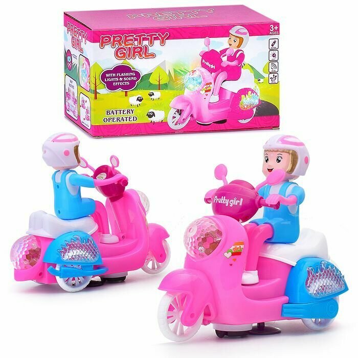 Мотоцикл Oubaoloon "Скутер", с фигуркой, на батарейках, в коробке (0138-26)