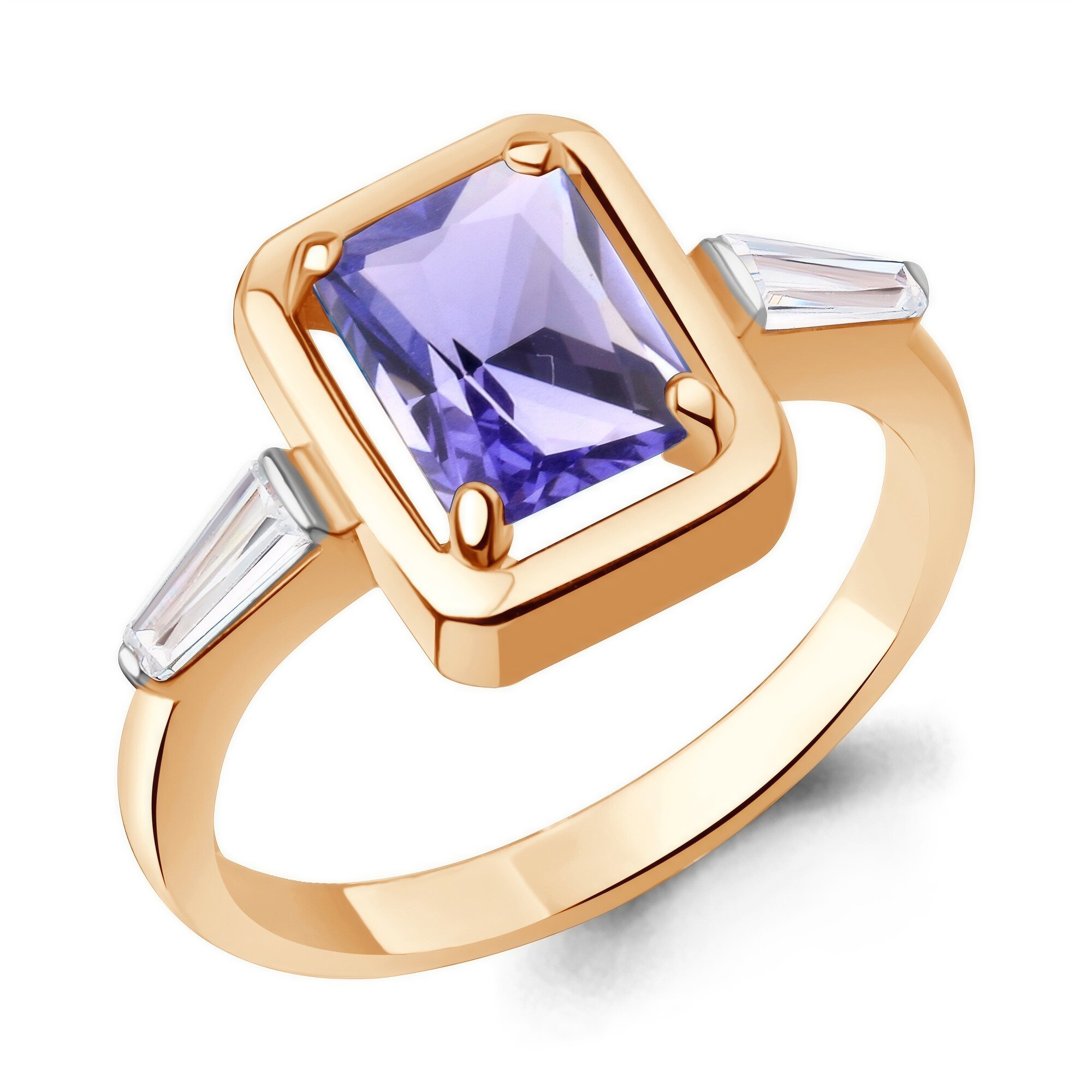 Кольцо, серебро, 925 проба, золочение, танзанит, фианит