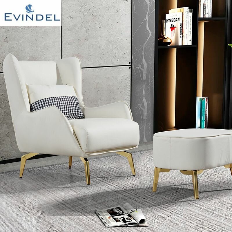 Кресло-реклайнер EVINDEL "Tiger chair", с подставкой для ног, кожаное, белое