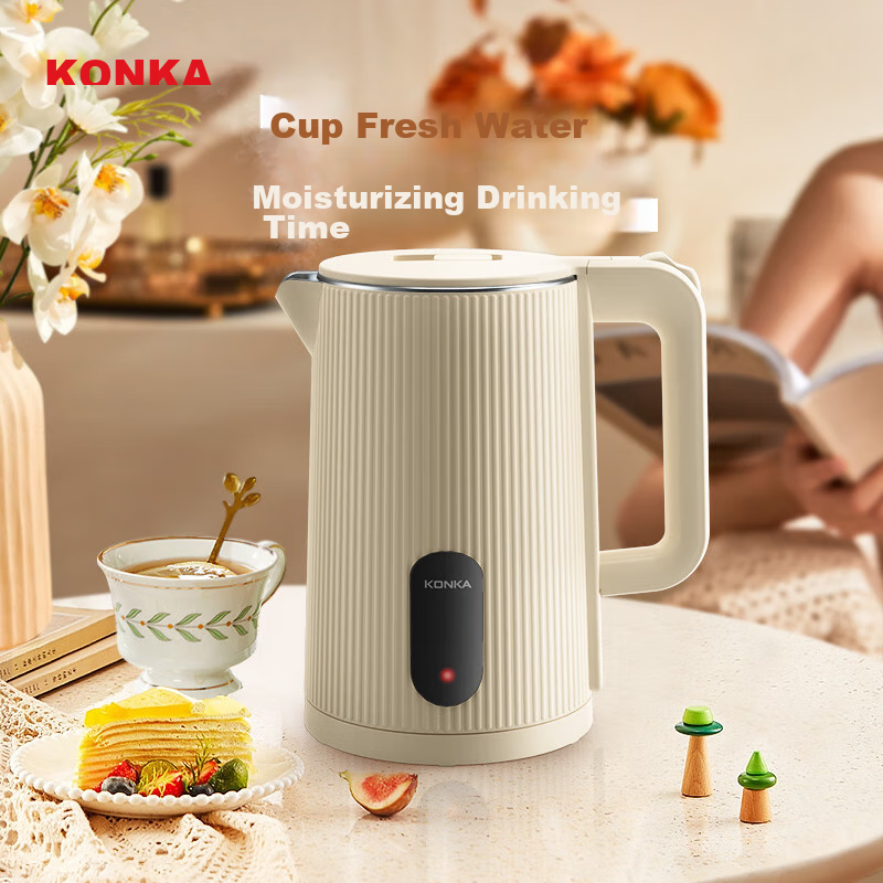 KONKA Electric Kettle, 304 Stainless Steel Double-Layer Anti-Scalding, 1.8L Large Capacity, Water Boiler, Hot Water Kettle, Electric Kettle, KDSH-1820