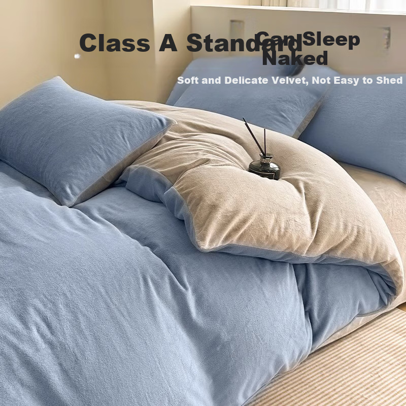 Yalu&Freedom Milk Velvet Duvet Cover Thickened Single/Double Bedding Set Moonlight Blue 150*200cm