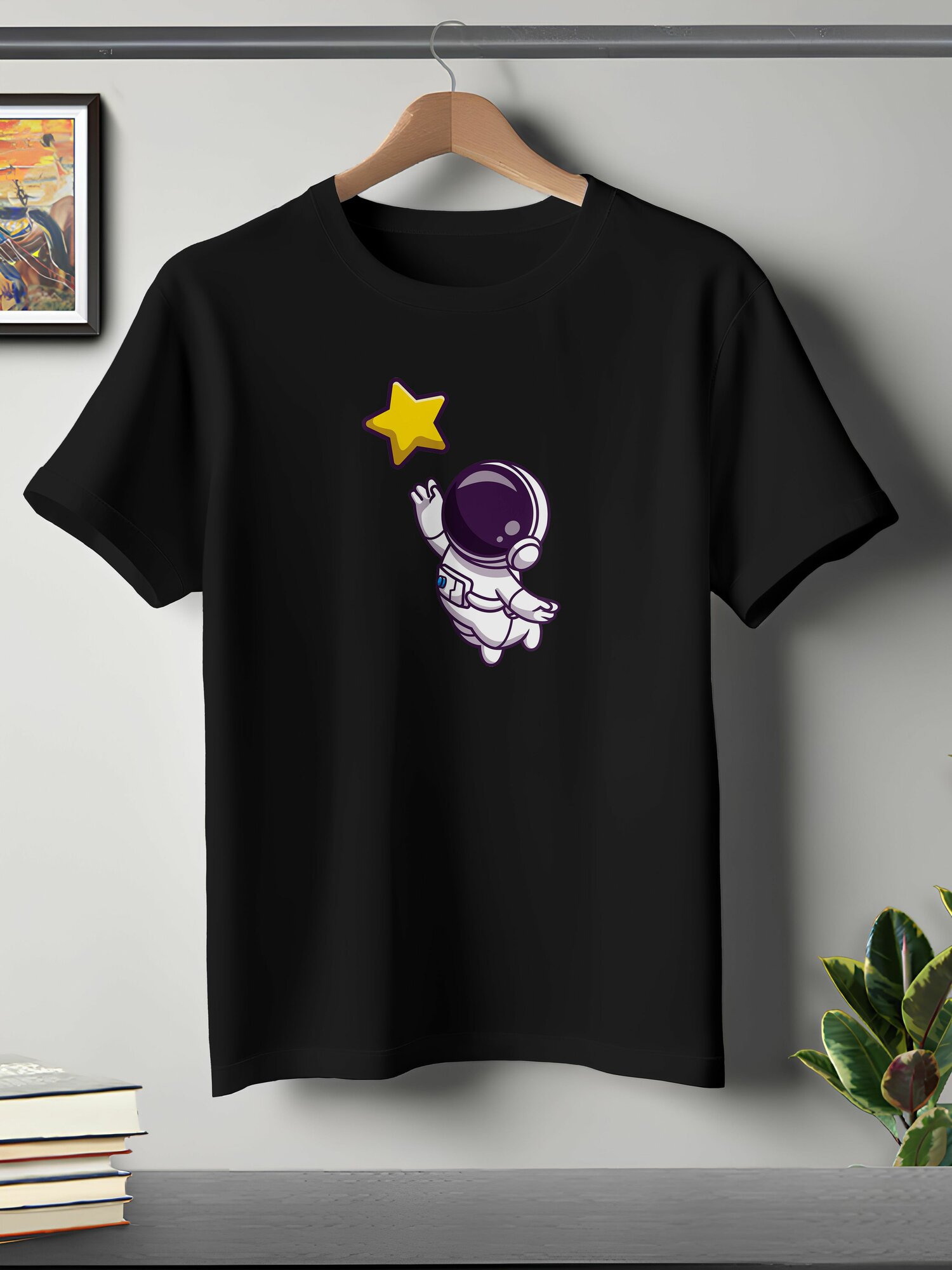 Футболка ONEQ унисекс 64-66 (5XL) размер с принтом Космонавт, черная