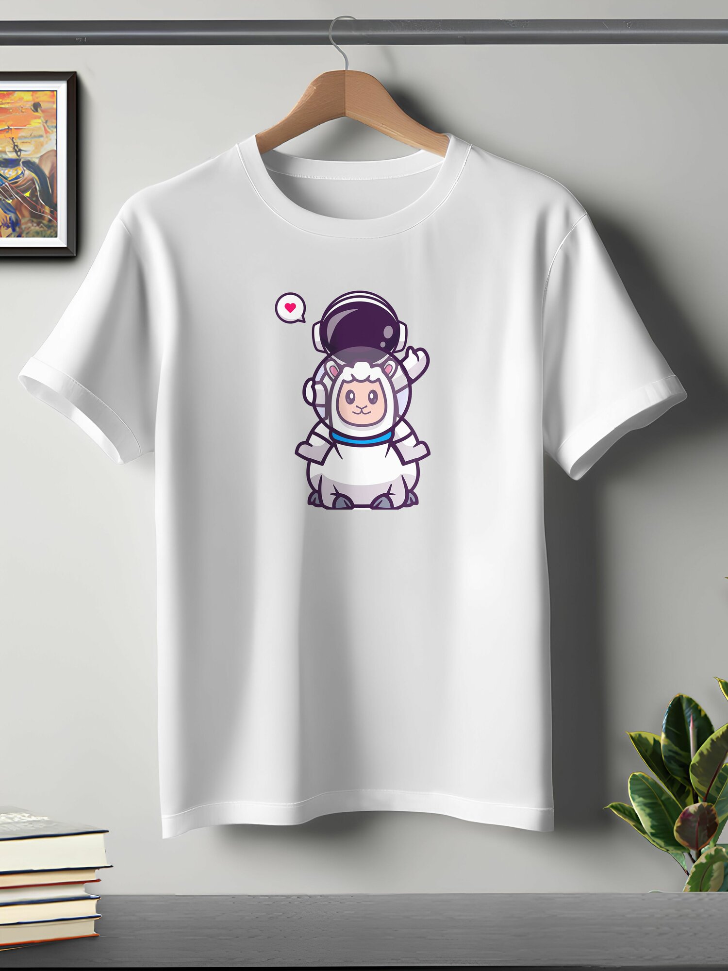 Футболка ONEQ унисекс 48-50 (L) размер с принтом Космонавт, белая