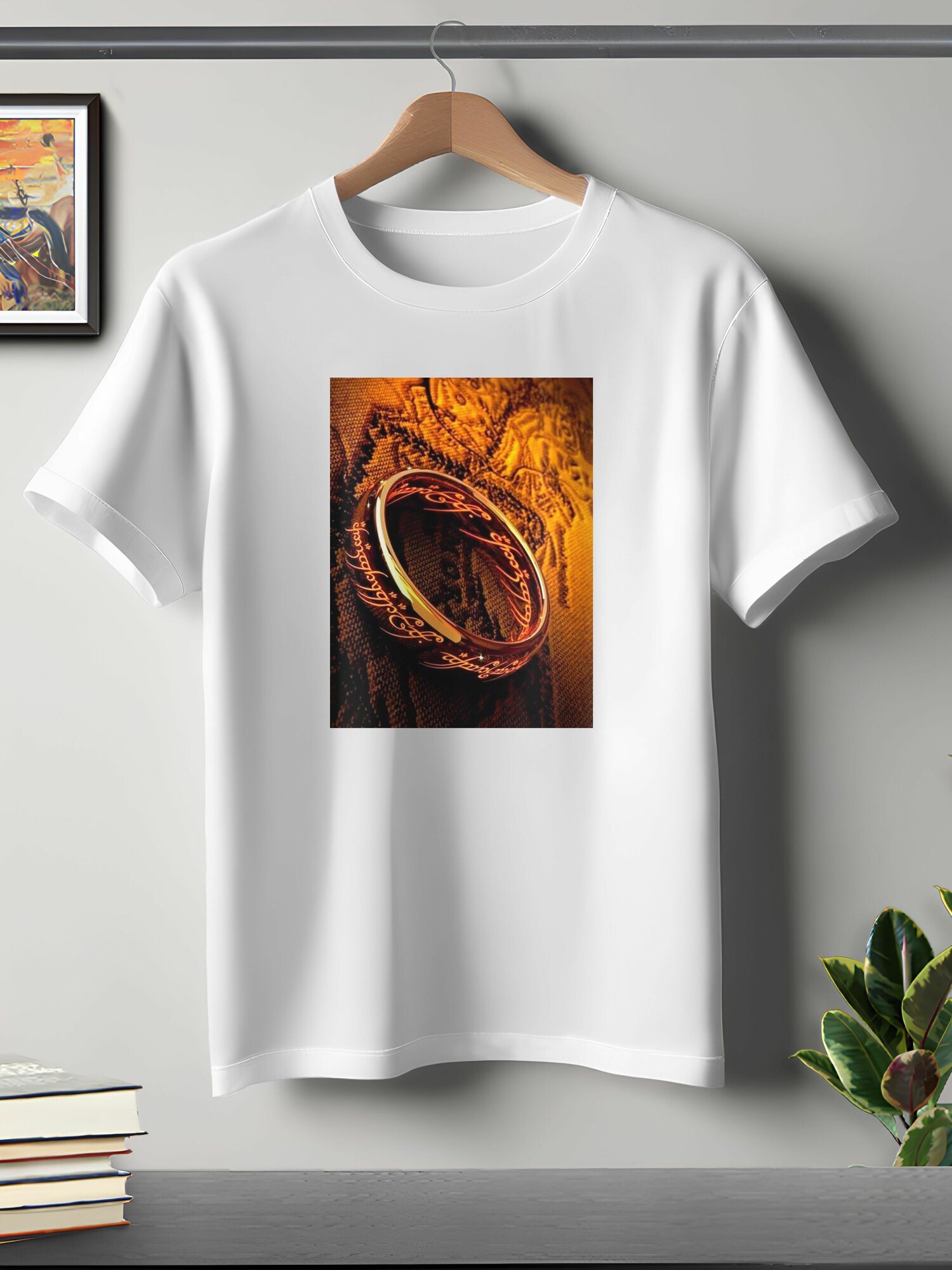 Футболка  Детская ONEQ 152 (12-13) размер с принтом Властелин колец, белая