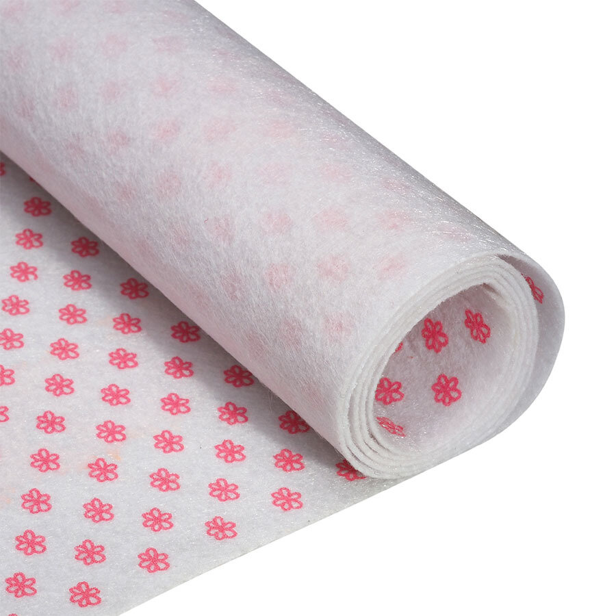 Фетр твердый с рисунком "Цветочек" 1 мм в рулоне / 90 х 100 см / белый-розовый 8144