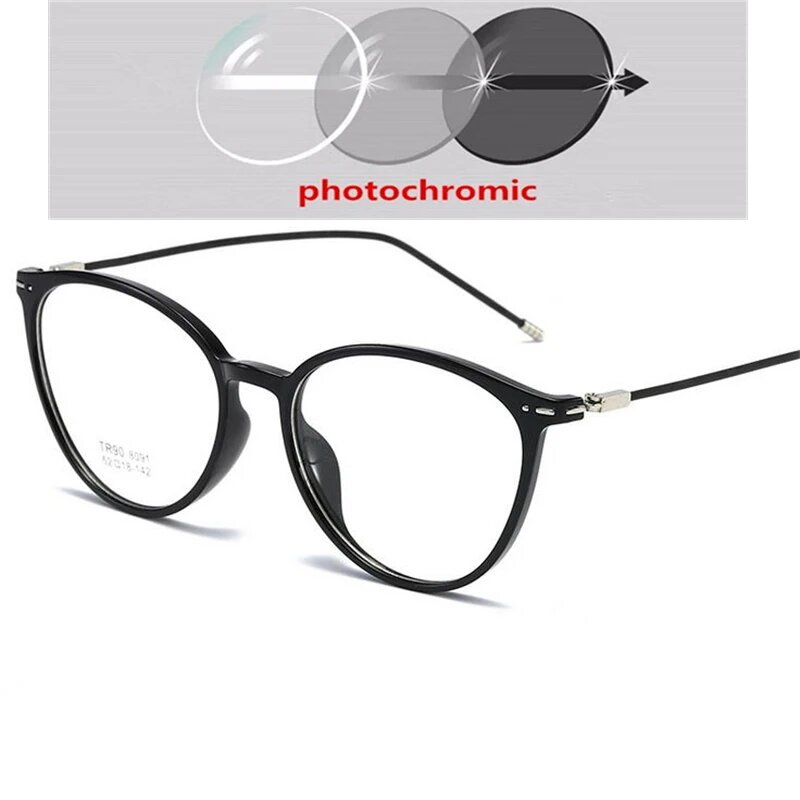Прозрачные серые овальные очки GSBJXZ для близорукости Photochromic Gray, Myopia -1.5