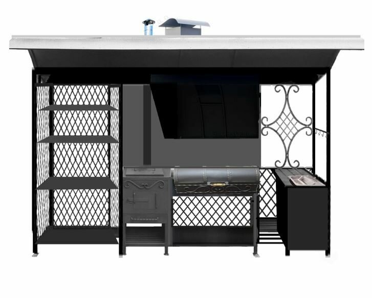 Мангал с крышей "Таврида", стационарный, сталь, толщина топки 3 мм