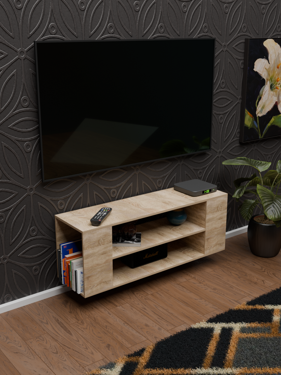 Тумба под телевизор подвесная напольная цвета дуб сонома из материала ЛДСП
