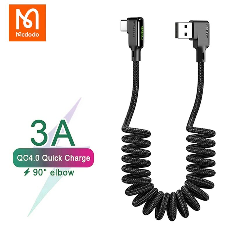 Mcdodo USB Type C 3A QC4.0 LED выдвижной пружинный шнур для быстрой зарядки данных для телефонов Huawei Xiaomi Samsung к