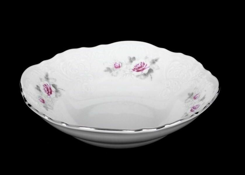Салатник круглый 19 см. 1 шт, "Bernadotte" "Серая роза", отводка платина.