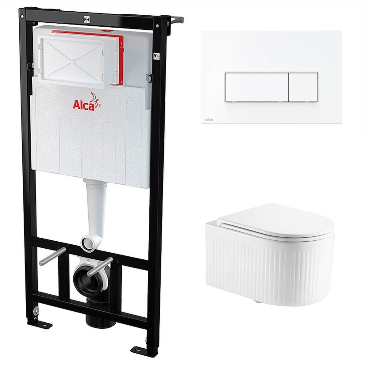 Комплект 3 в 1 инсталляция AlcaPlast AM101/1120-4:1 + Подвесной унитаз Enio Morris Tornado EN2870511 с кнопкой белой AM101/1120-4:1 RU M570-0001 + EN2870511