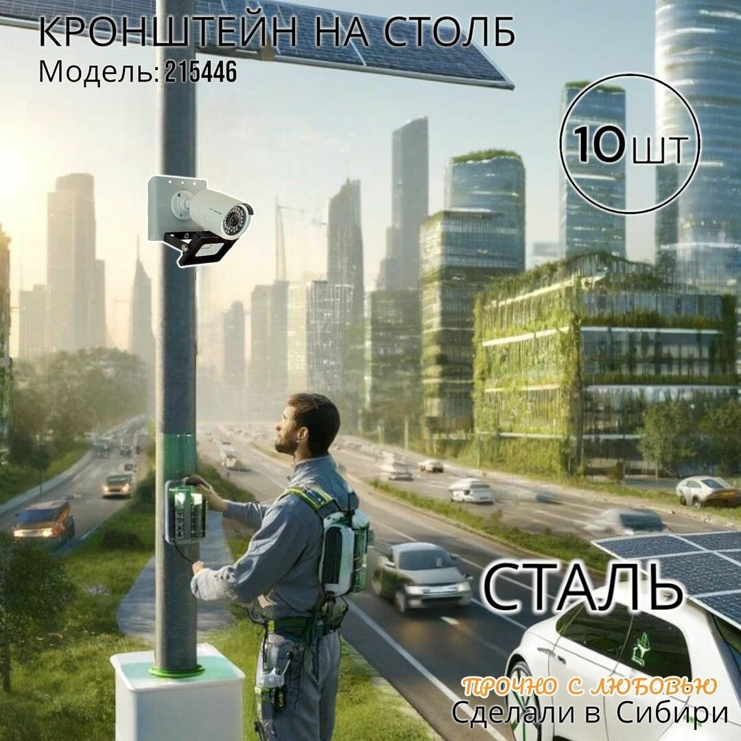 Набор 10 шт. Кронштейн для камеры наблюдения и прожектора на столб "IPAHD-101GR-215446" сталь, цвет серый, крепление под СИП ленту или хомуты