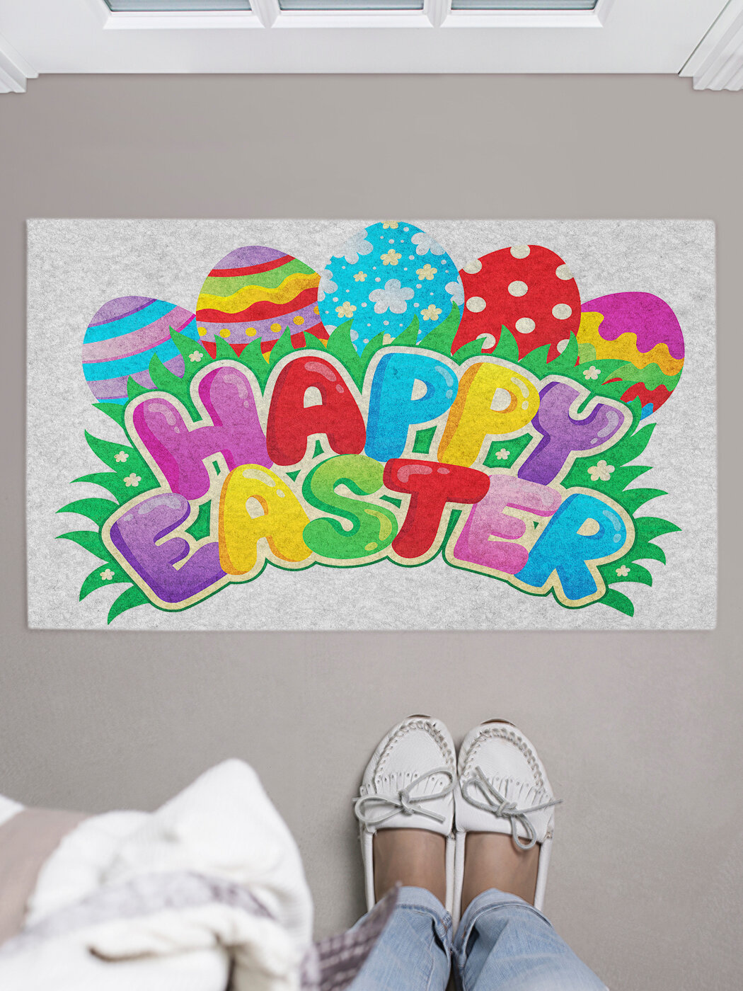 Коврик придверный в прихожую с принтом "Векторные пасхальные яйца" 45 на 75 см , JoyArty