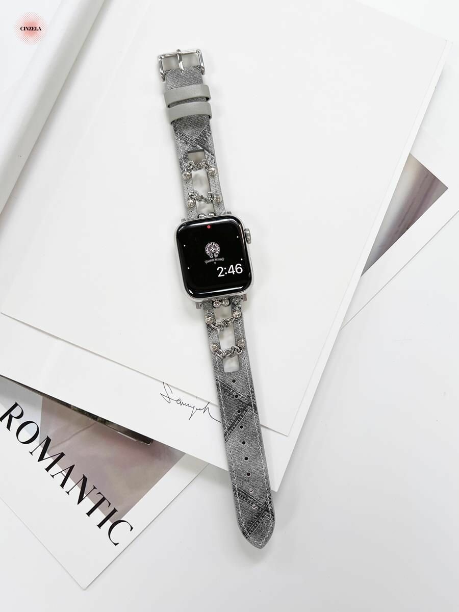 Кожаный Ремешок Для Часов С Двойной Цепочкой И Полым Модным Дизайном, Размер IWatch 42мм 45мм 44мм 46мм 49мм, Подходит Для Apple Watch Серии 1-10 SE ULTRA 2