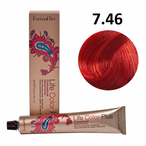 Крем-краска для волос Farmavita Life Color Plus 7.46 блондин медно-красный, 100 мл