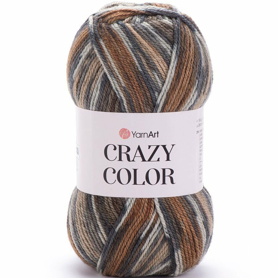 Пряжа Yarnart CRAZY COLOR 171 коричневый принт (5 мотков)