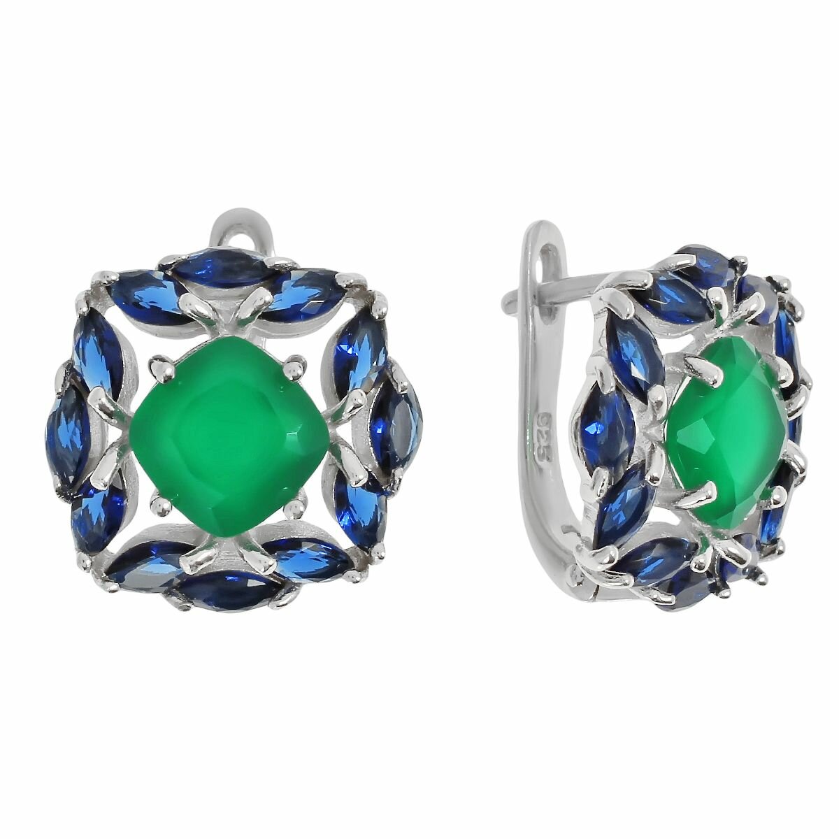 Серьги Balex, серебро, 925 проба, родирование, сапфир синтетический, хризопраз