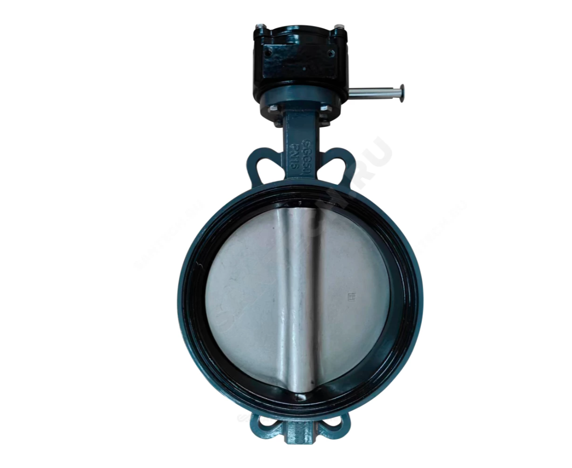 Затвор дисковый поворотный чугун Ду 150 Ру16 межфл с редуктором диск нерж манжета NBR Benarmo