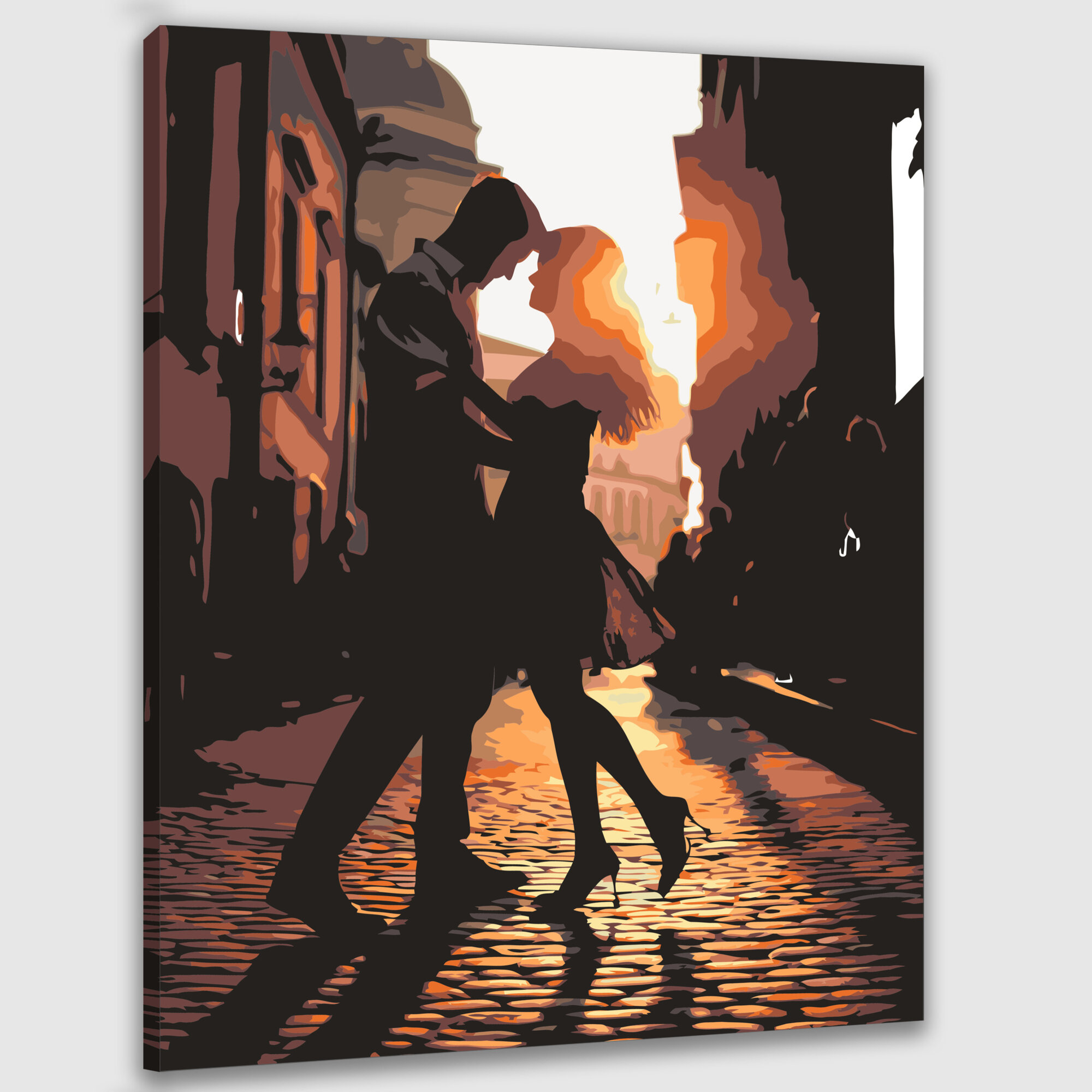 Картина по номерам 40x50 см, любовь, танец, девушка, пара, городской пейзаж, улица, свет, лица, улыбки, радость