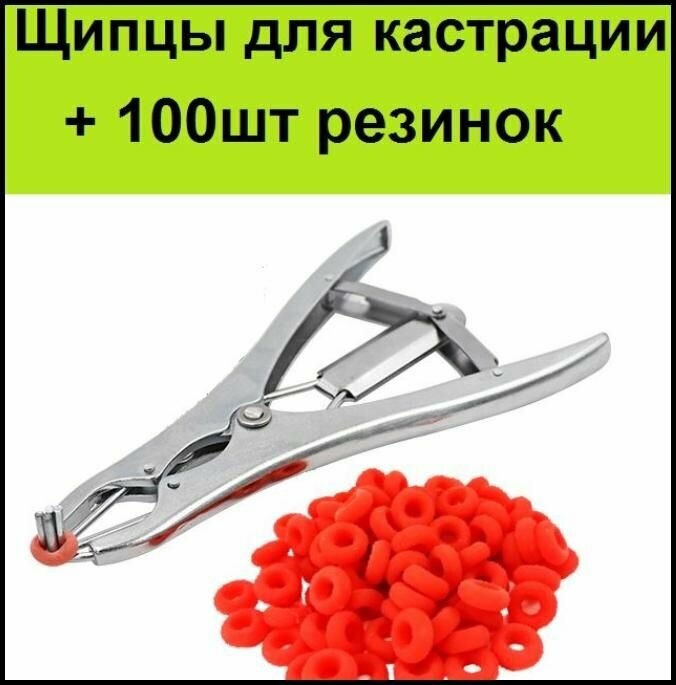 Щипцы натяжные для кастрации + 100 колец-резинок для овец, ягнят. Эластратор для баранов, козлят, козлов -lj
