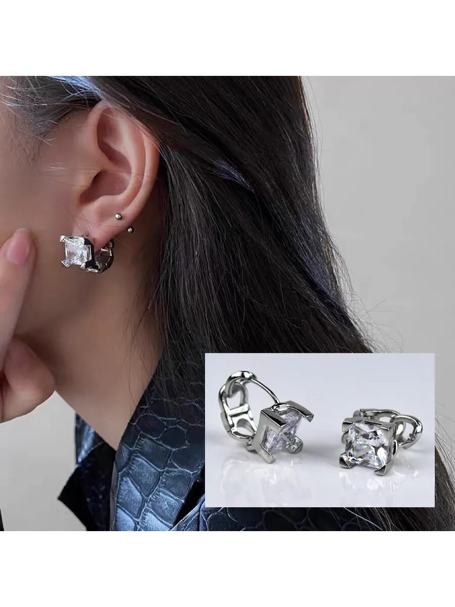 Серьги пусеты, циркон, кристалл