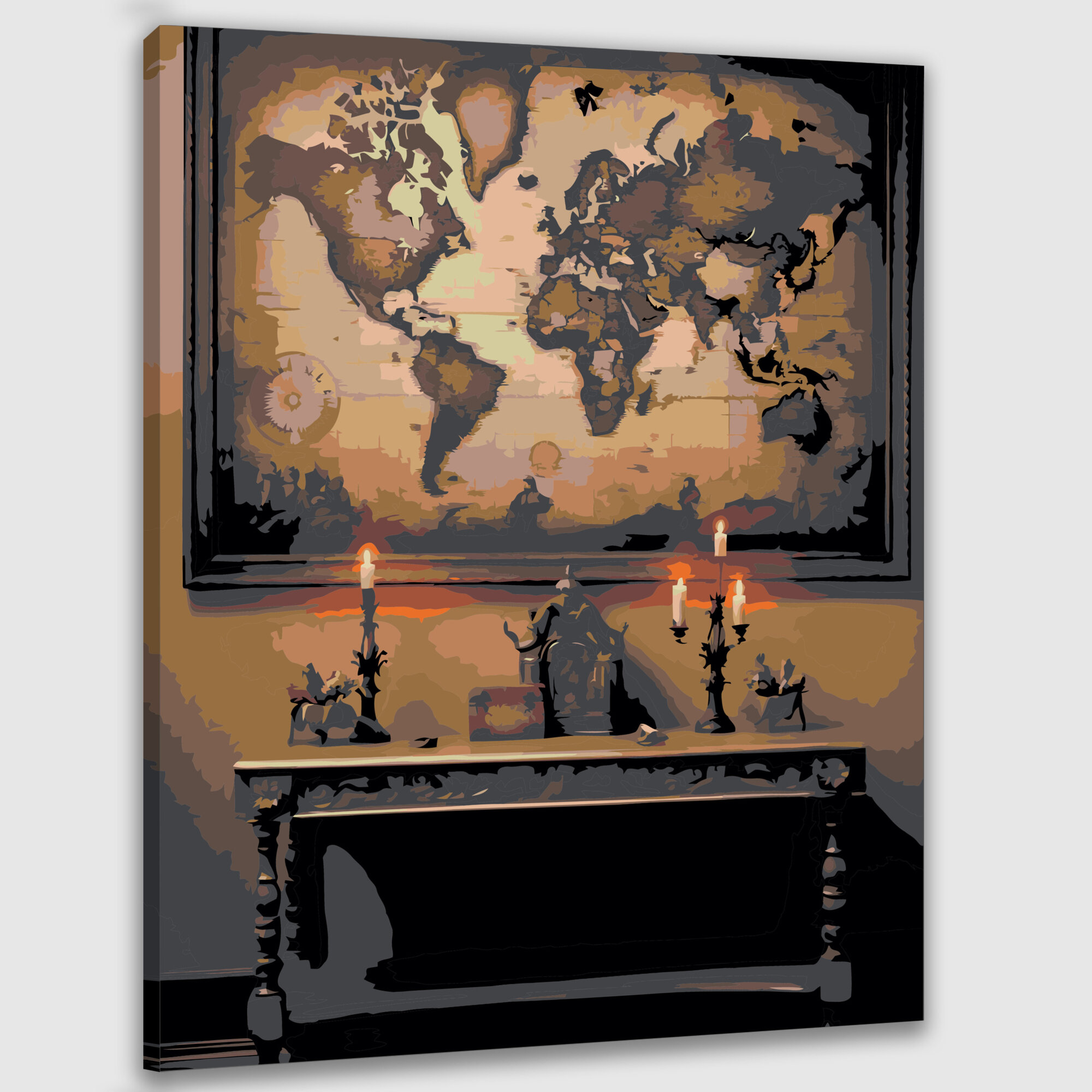 Картина по номерам 40x50 см, картина маслом, старинная карта мира, землистые тона, замысловатые детали, исследование