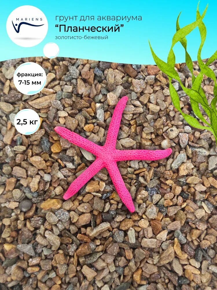 Натуральный грунт MARIENS "Планческий", золотисто-бежевый, 2,5 кг, размер фракции: 7-15 мм - для аквариума, природный