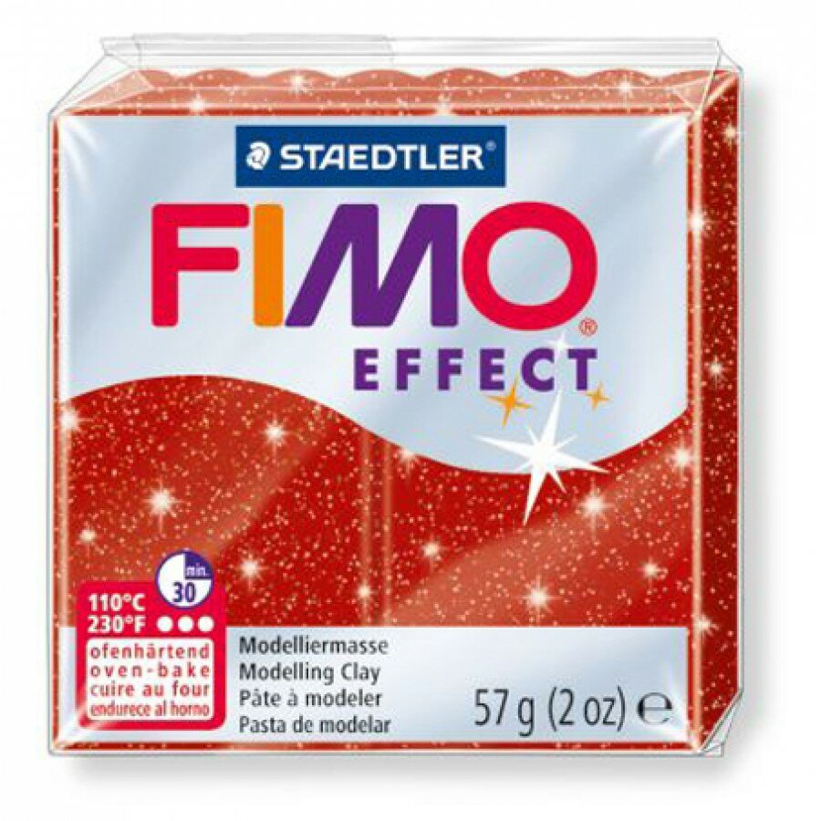 Полимерная глина FIMO Effect 55 х 55 х 15 мм красный с блестками FIMO 8020-202