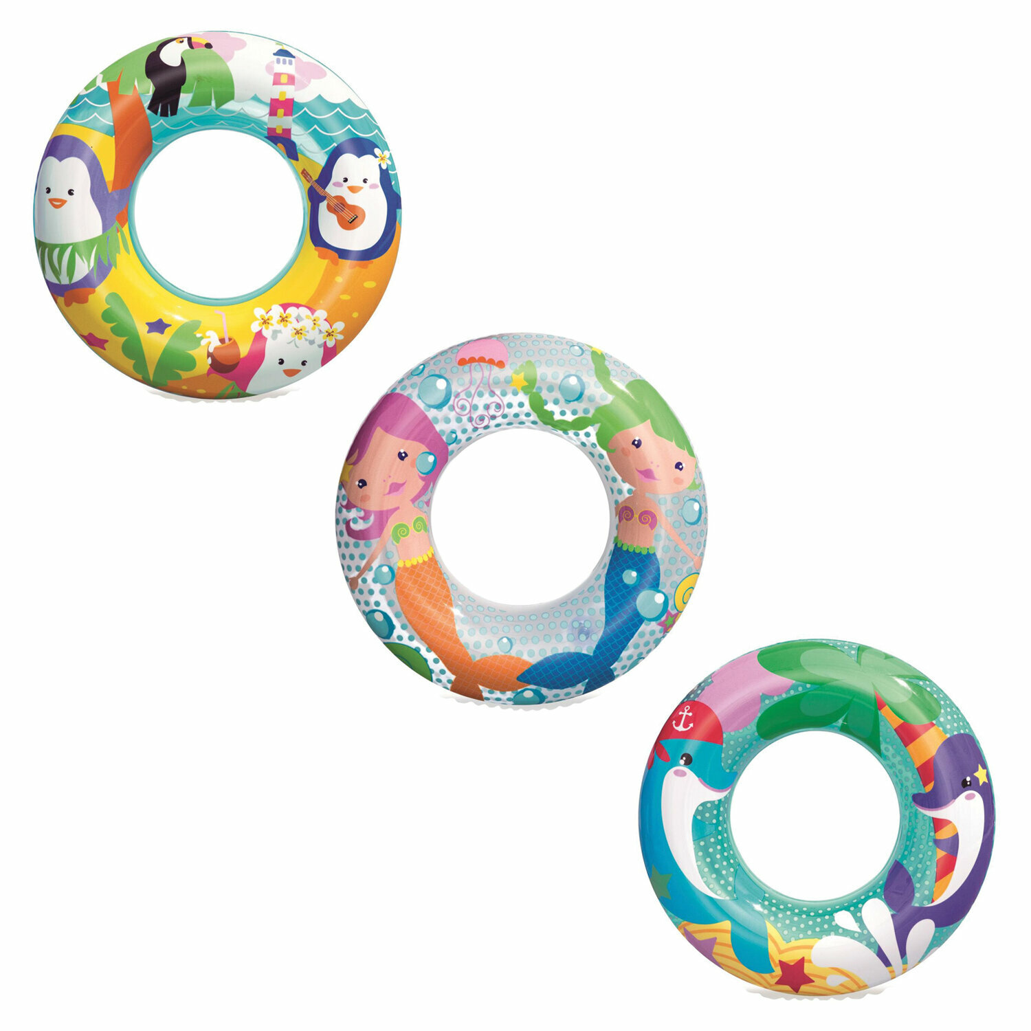 Упаковка 10 шт. Надувной круг для плавания "Морские приключения", диаметр 51 см, 3-6 лет, до 60 кг, ассорти, BESTWAY, 36113