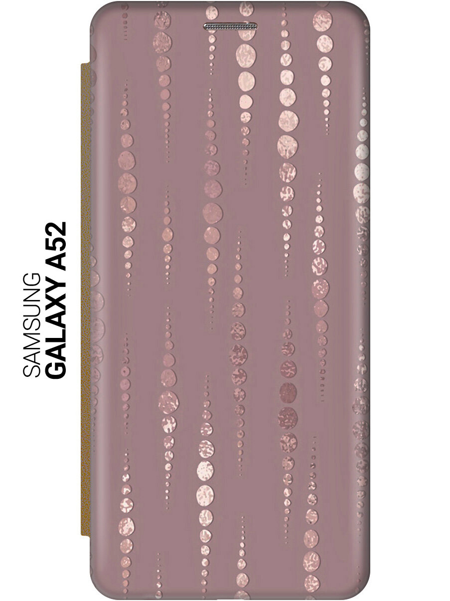 Чехол-книжка на Samsung Galaxy A52, Самсунг А52 с 3D принтом "Монеты в розовых песках" золотой