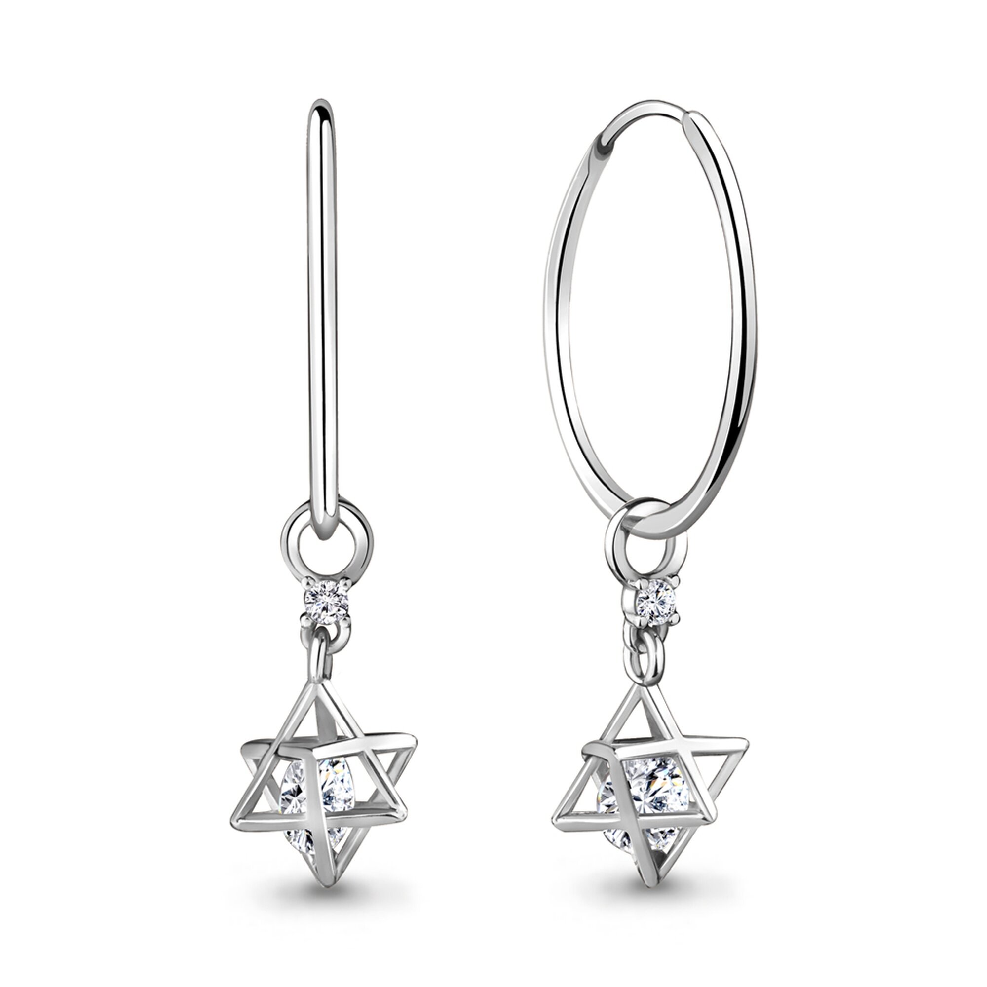 Серьги конго, серебро, 925 проба, родирование, фианит