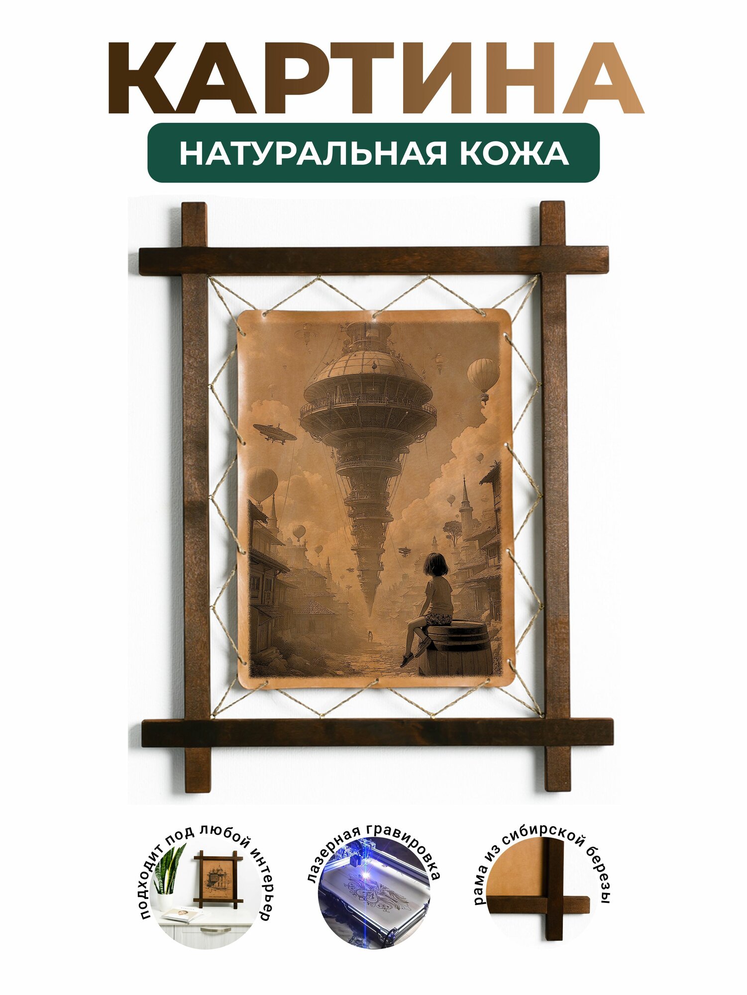 Картина интерьерная из кожи "Город стимпанк №1", BoomGift