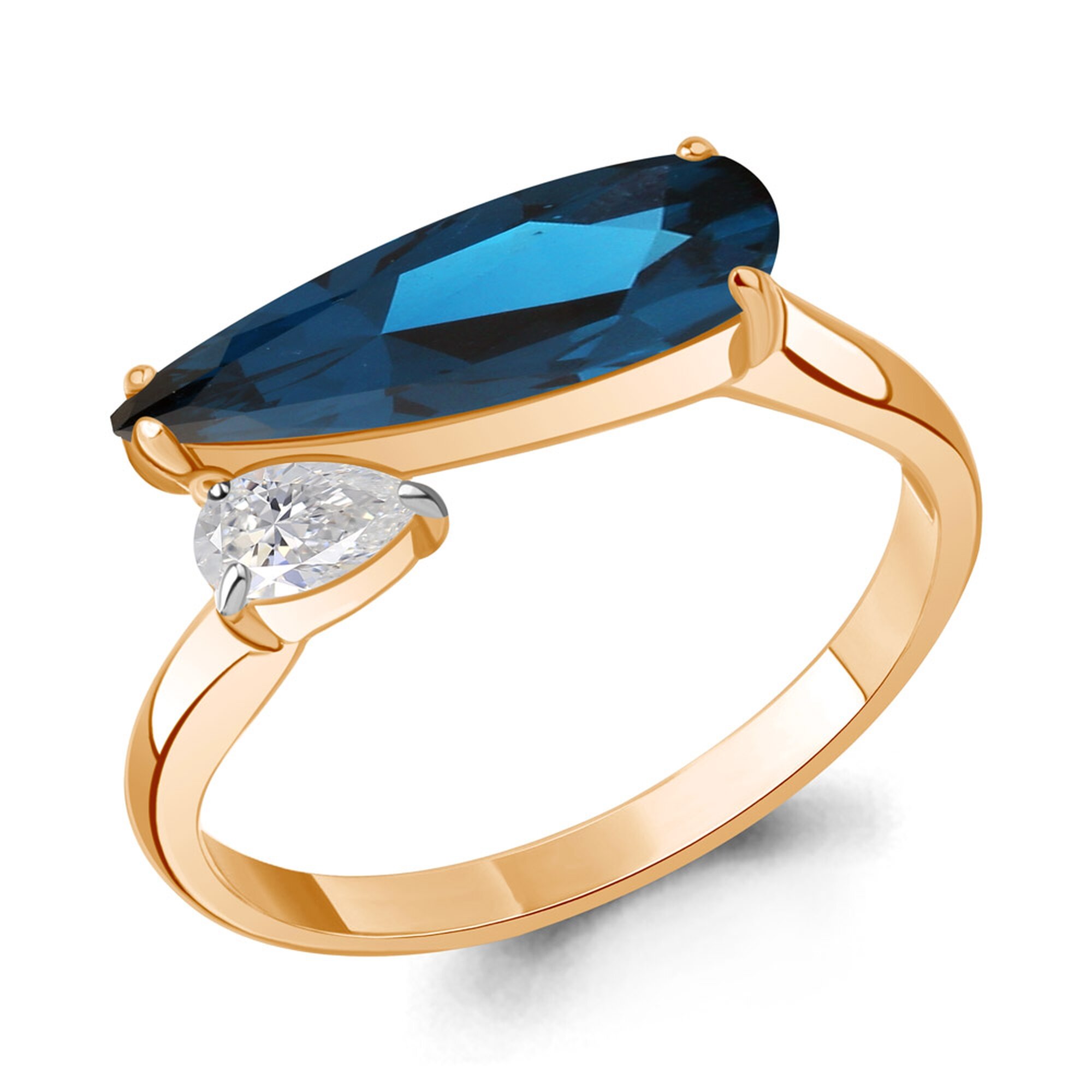 Кольцо, серебро, 925 проба, золочение, фианит, Лондон топаз