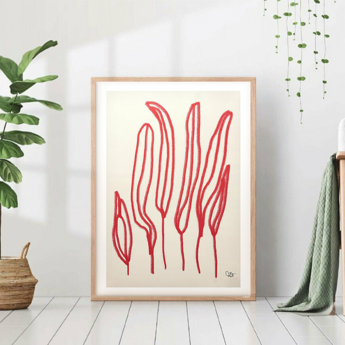 Постер "Абстракция красные растения репродукция" 40x50 без рамки на стену для интерьера