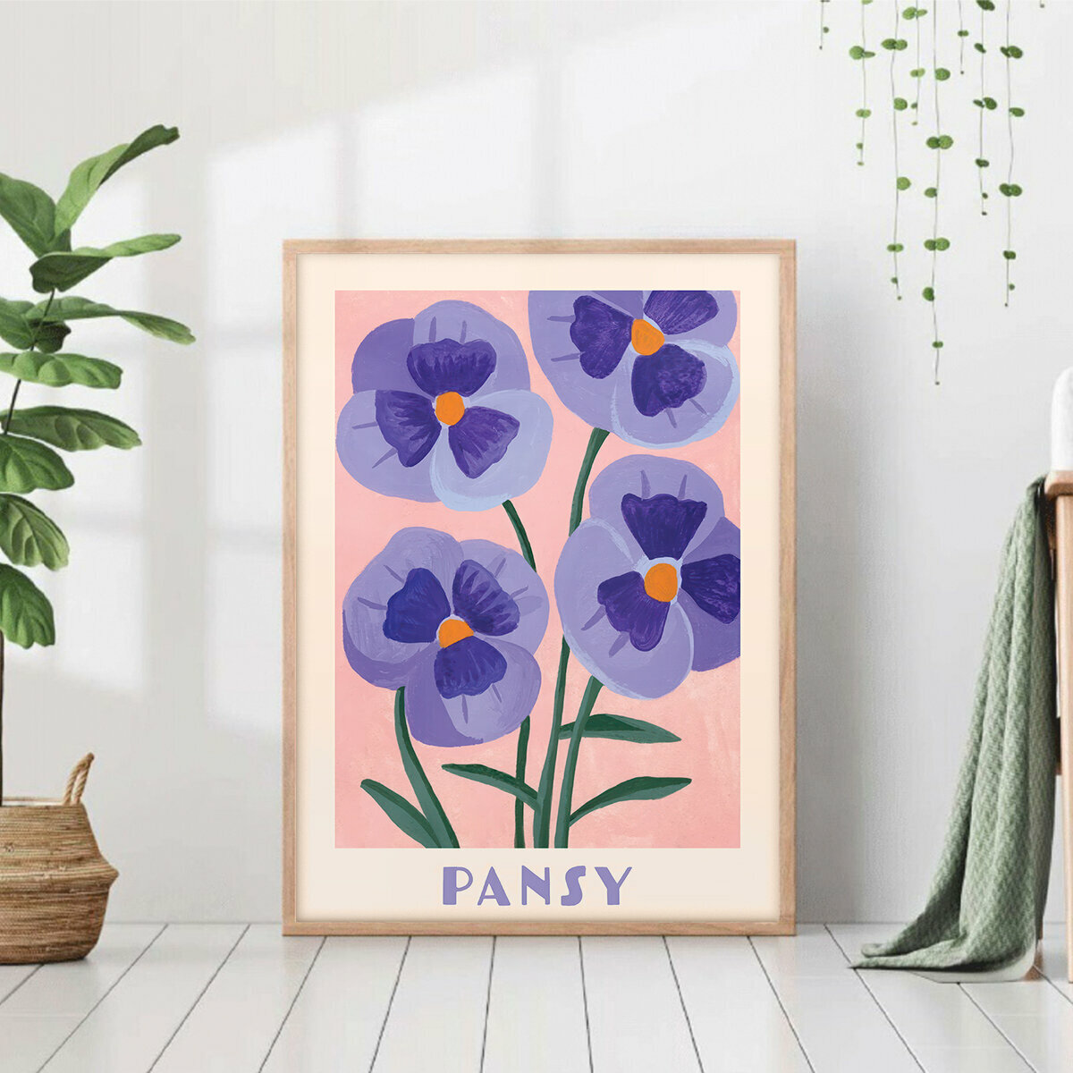 Постер "Цветы анютины глазки" без рамы 40х50 см на стену для интерьера