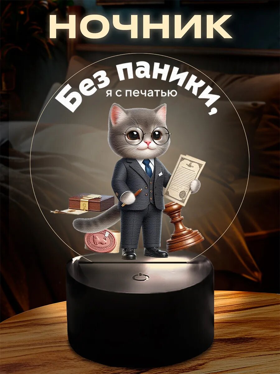 Ночник акриловый настольный 16 вариантов свечения, с принтом нотариусу, с приколом подарочный светильник