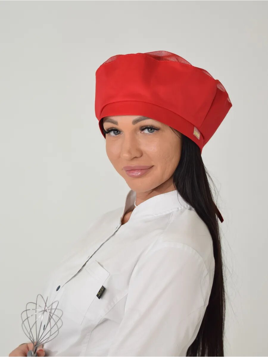 Поварской берет с сеточкой красный