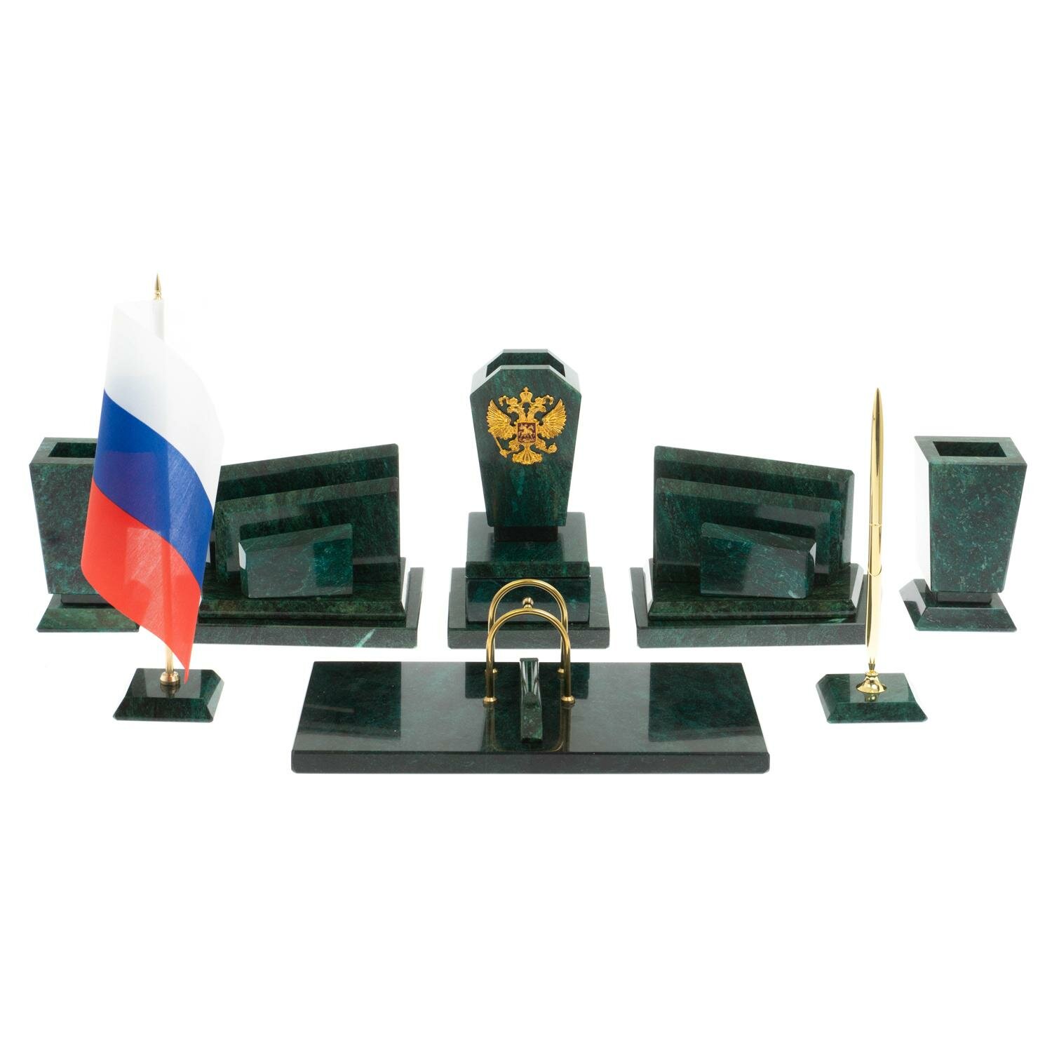 Письменный набор "Бюрократ" камень змеевик с гербом РФ 121389